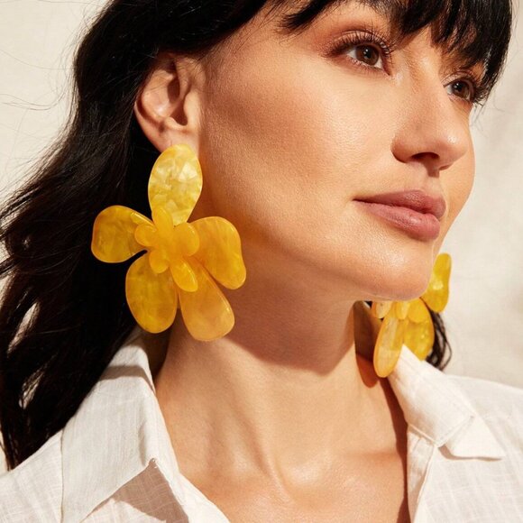 Zara | Jewelry | Zara Huge Amber Yellow Shell Finish Statement Earrings ...